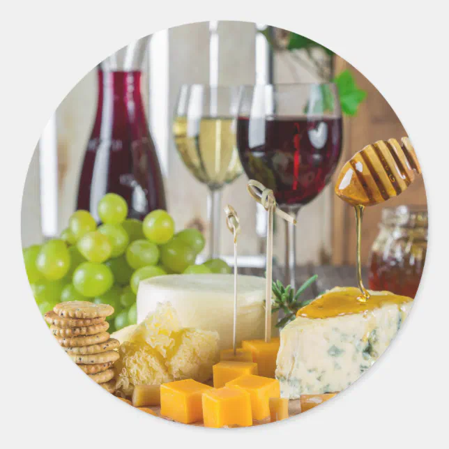 Wine & Cheese Appetizers Round Stickers | Zazzle
