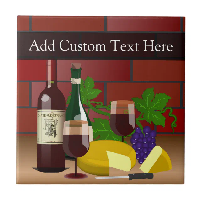 Wine Cheese Table Scene Tile | Zazzle