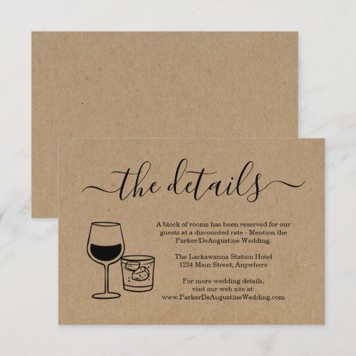 Wine & Cocktail Information Details Enclosure Card | Zazzle