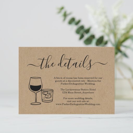 Wine & Cocktail Information Details Enclosure Card | Zazzle