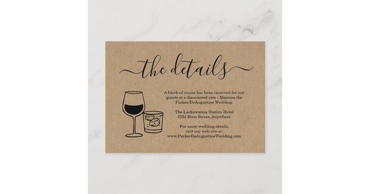 Wine & Cocktail Information Details Enclosure Card | Zazzle
