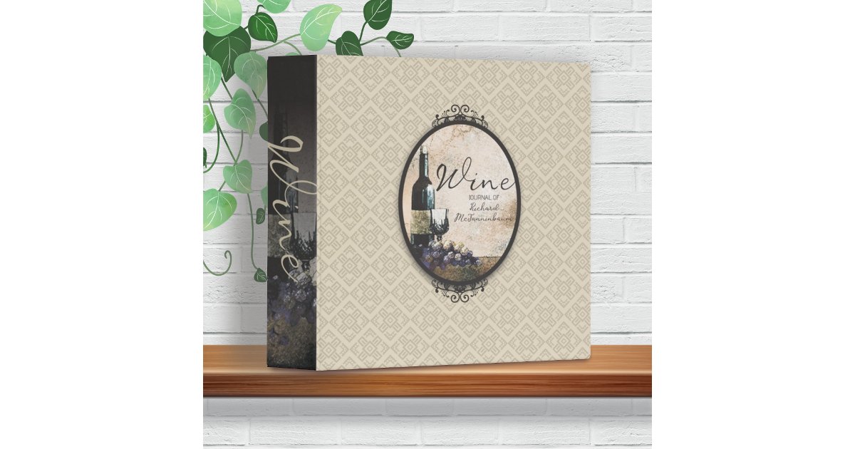 wine glass grapes wine tasting journal recipe 3 ring binder | Zazzle