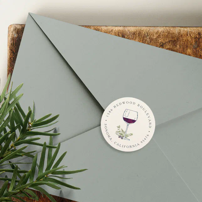 Wine Glass Return Address Classic Round Sticker | Zazzle