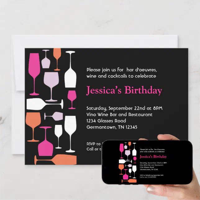 Wine Glasses Birthday Party Invitation | Zazzle