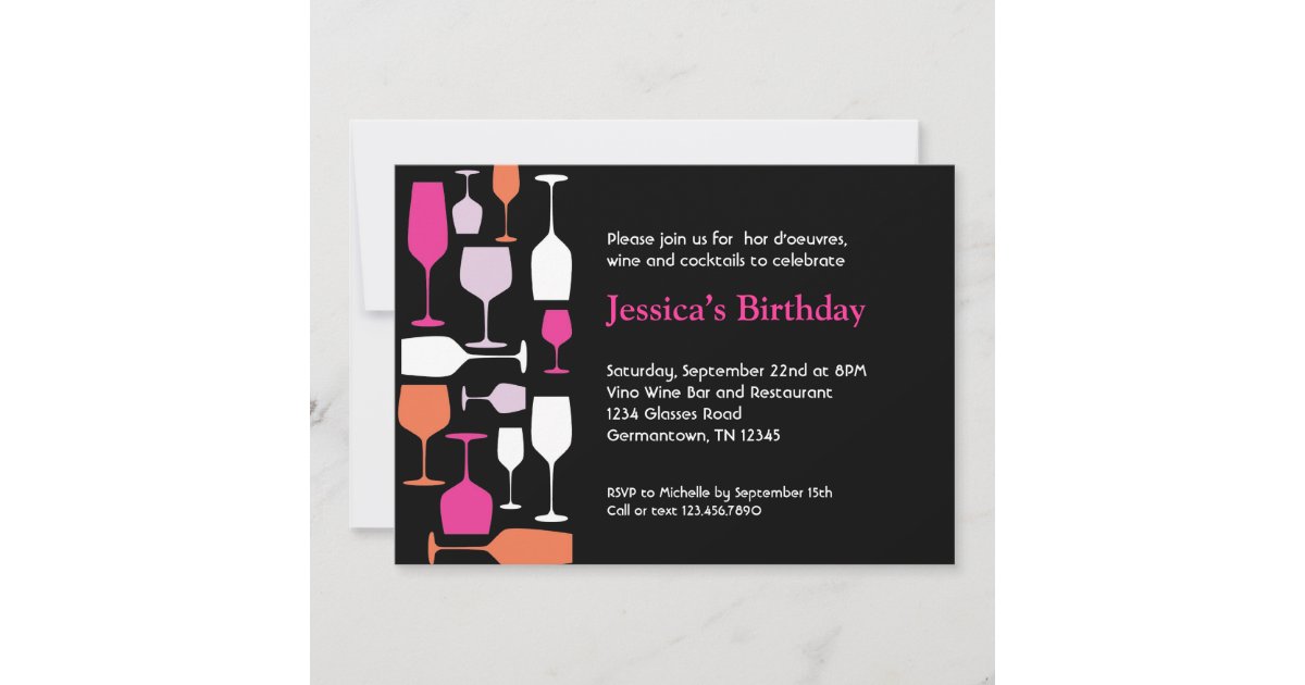Wine Glasses Birthday Party Invitation | Zazzle