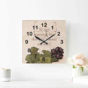 wine glasses with grapes kitchen clock | Zazzle