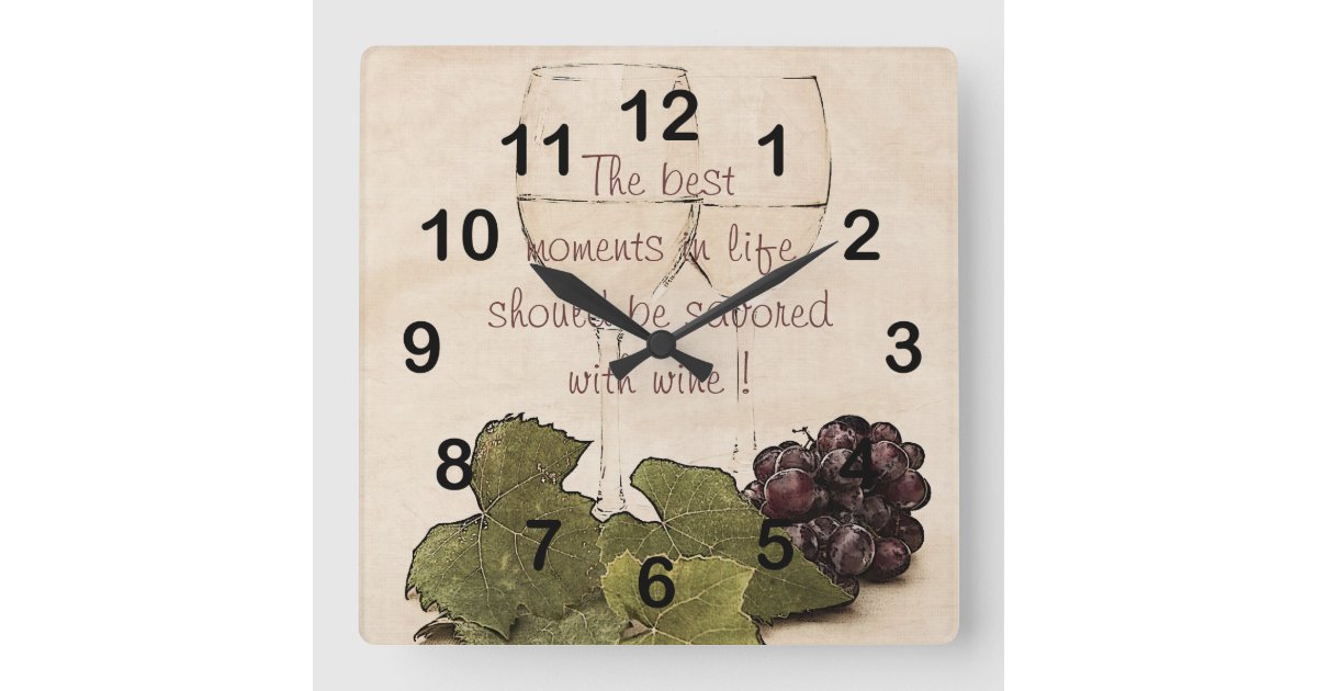 wine glasses with grapes kitchen clock | Zazzle