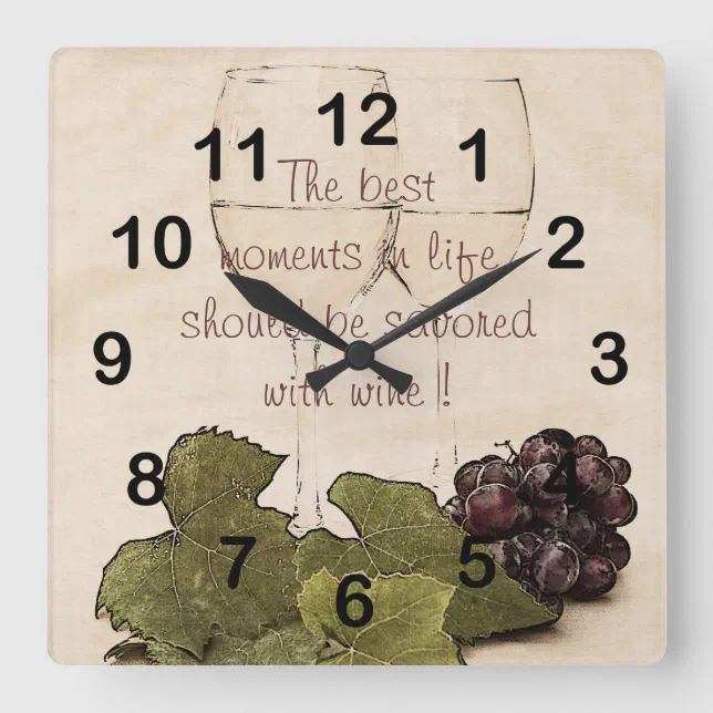 wine glasses with grapes kitchen clock | Zazzle