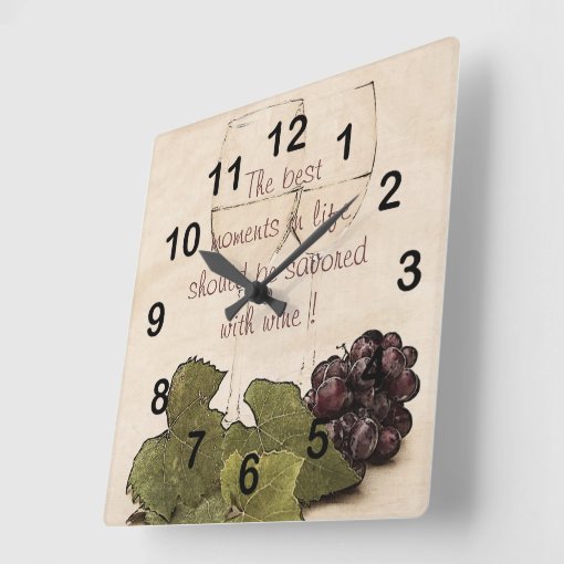 wine glasses with grapes kitchen clock | Zazzle