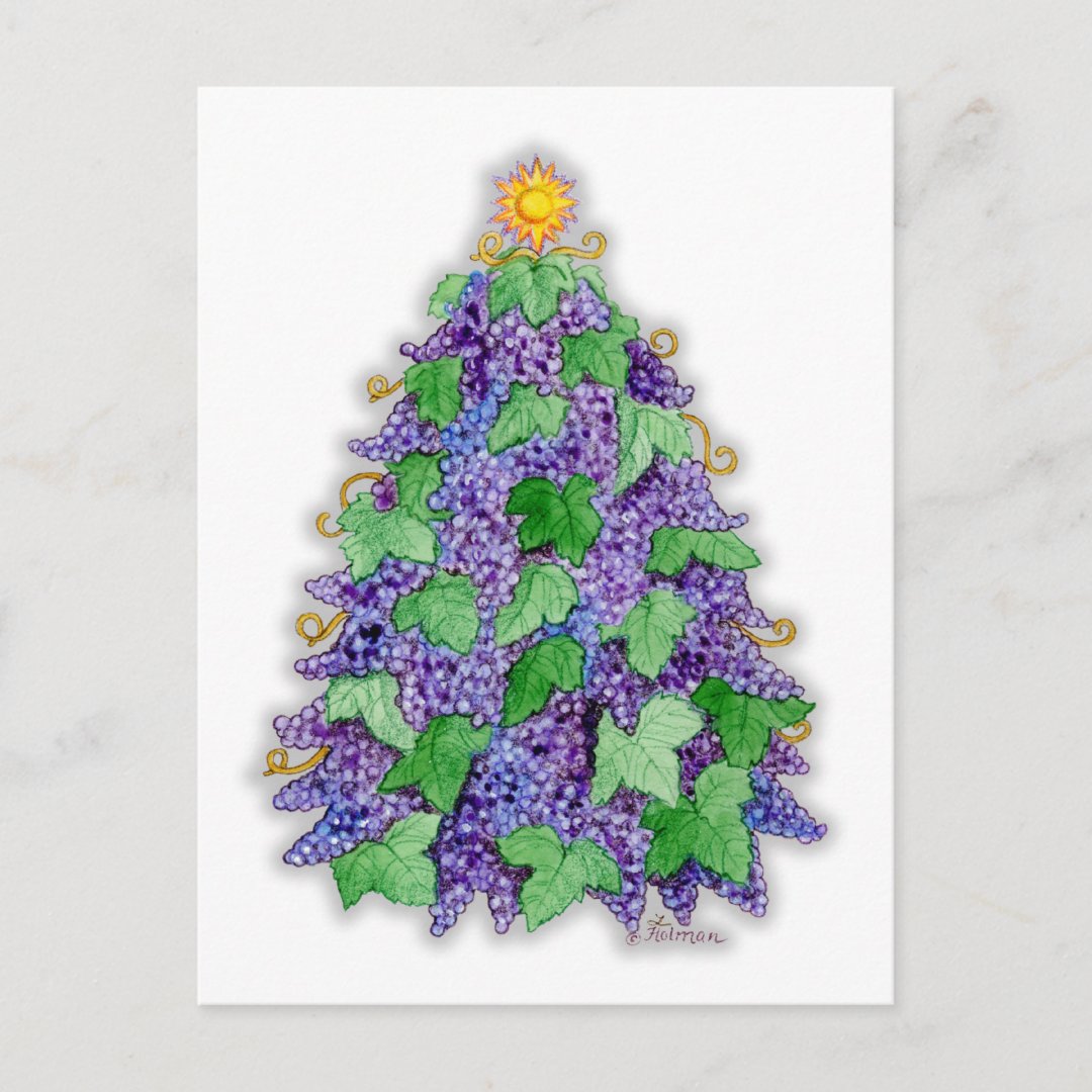 Wine Grapes Christmas Tree Holiday Postcard | Zazzle