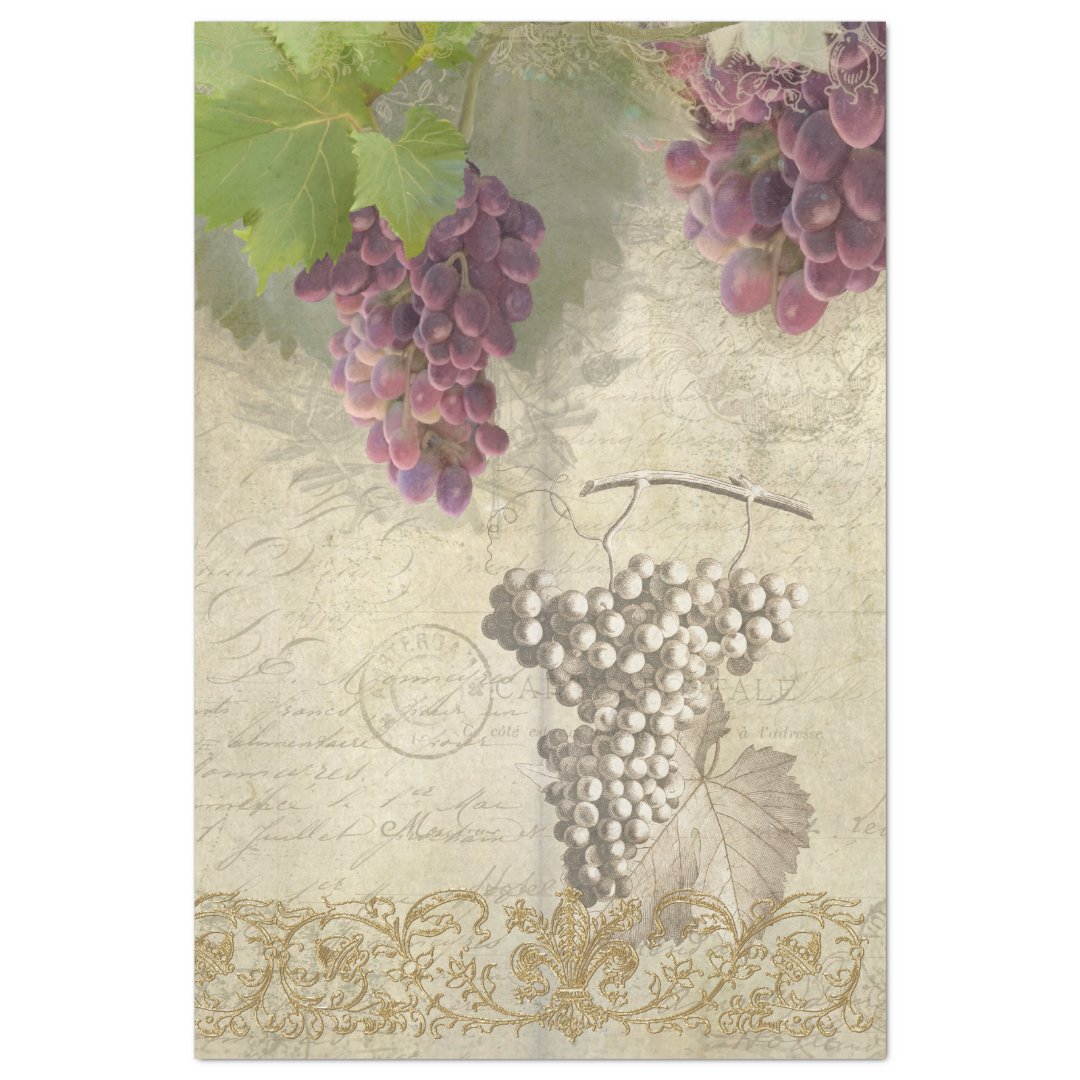 Wine Grapes Vineyard Winery Script Decoupage Art Tissue Paper | Zazzle