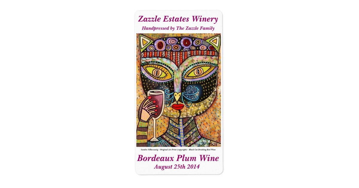 Wine Label - Black Cat Drinking Red Wine | Zazzle
