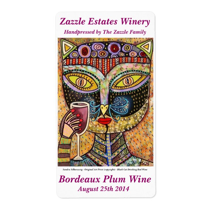 Wine Label - Black Cat Drinking Red Wine | Zazzle.com
