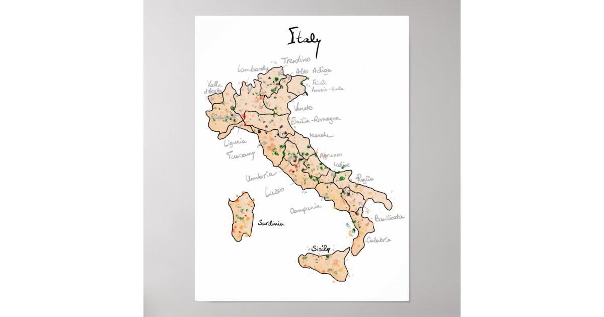 Wine Map of Italy Poster | Zazzle