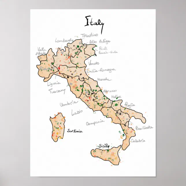 Wine Map of Italy Poster | Zazzle
