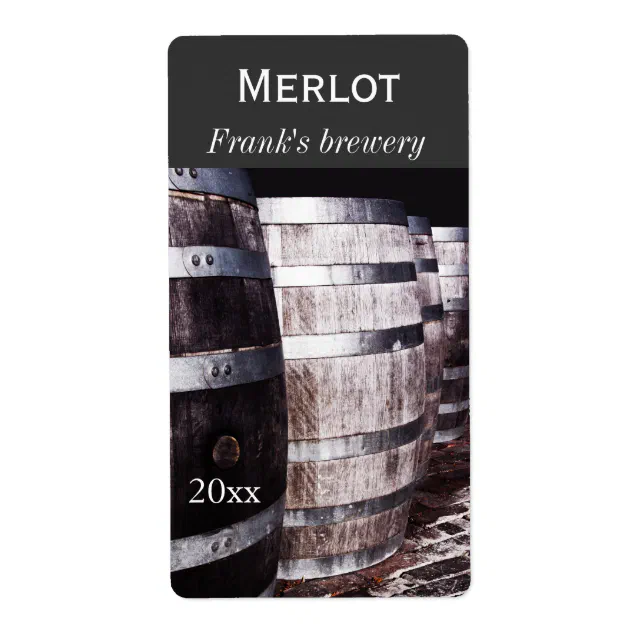 Wine oak barrels winery bottle label | Zazzle