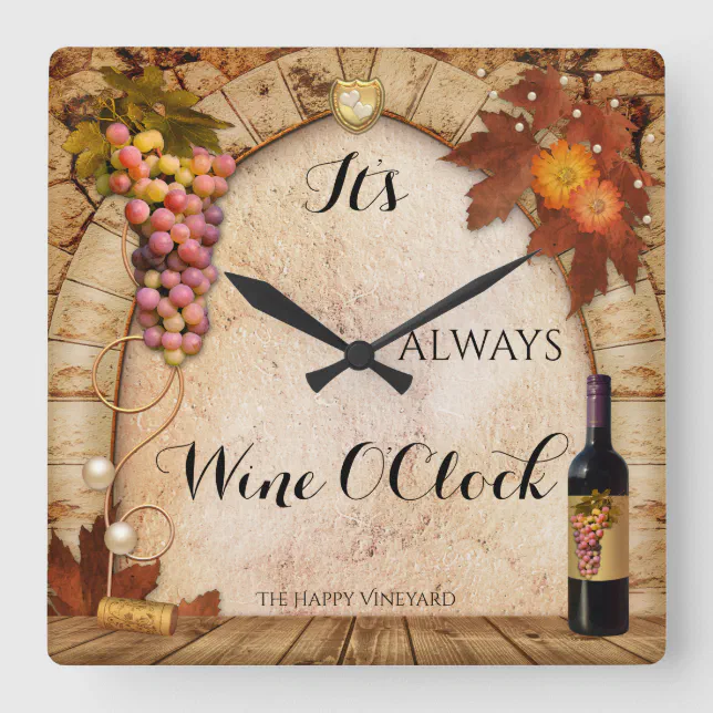 Wine O'Clock Vineyard or Wine Theme Clock | Zazzle