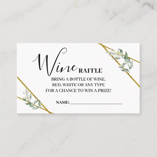Wine Raffle Ticket Greenery Gold Shower card | Zazzle
