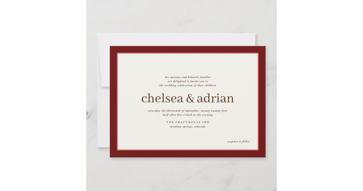 Wine Red Border Simple Wedding Invitation | Zazzle