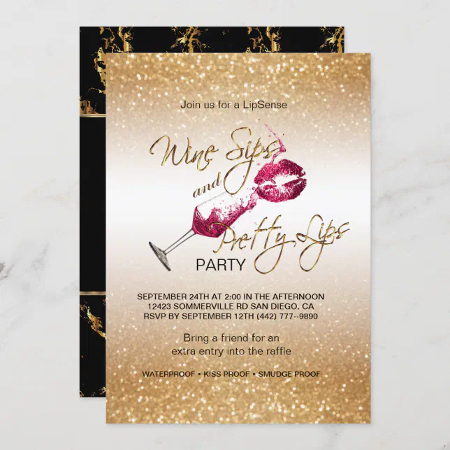 Wine Sips and Pretty Lips Party Invitation | Zazzle
