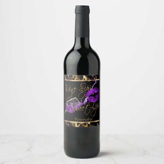 Wine Sips and Sweet Lips - Purple - Marble Wine Label | Zazzle.com
