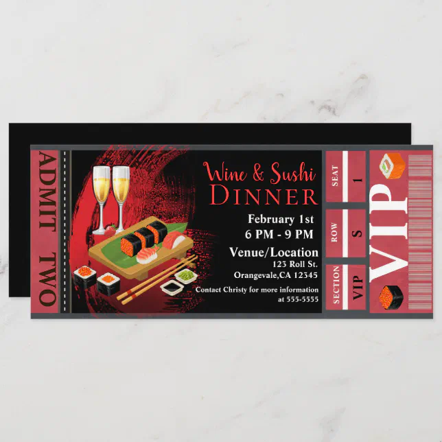 Wine & Sushi Dinner Lunch VIP Event Party TIcket Invitation | Zazzle