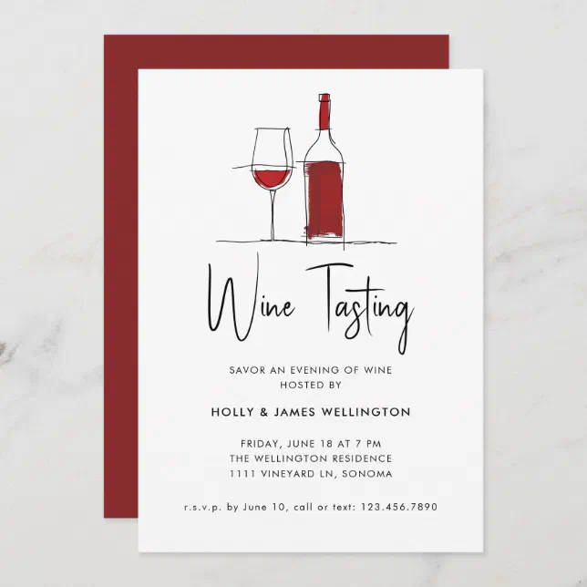 Wine Tasting Modern Line Drawing Red Vino Invitation | Zazzle