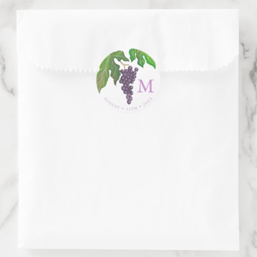 Wine Tasting Party Grapes Monogram Classic Round Sticker | Zazzle