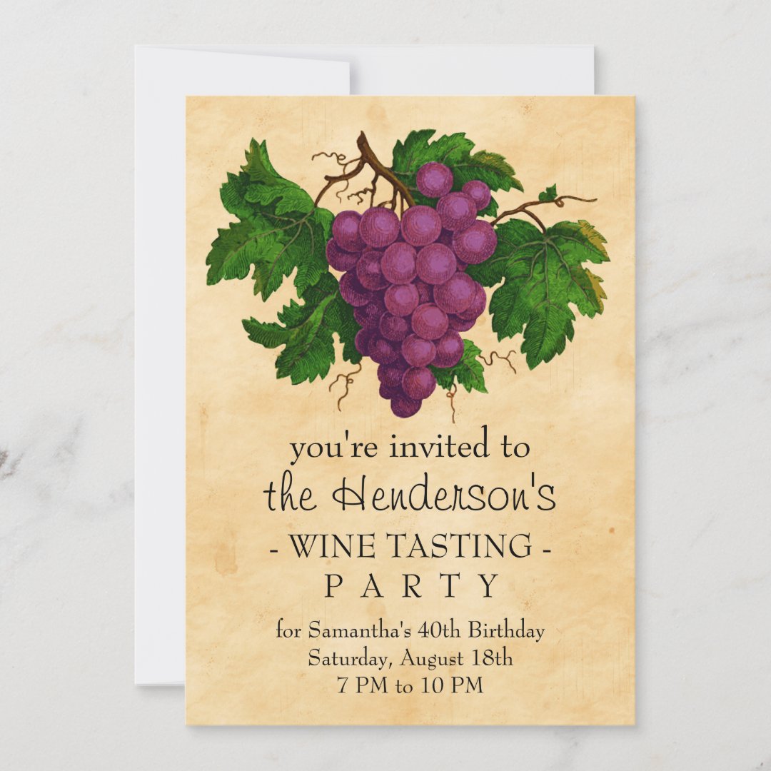 Wine Tasting Party Vintage Grapes Personalized Invitation | Zazzle