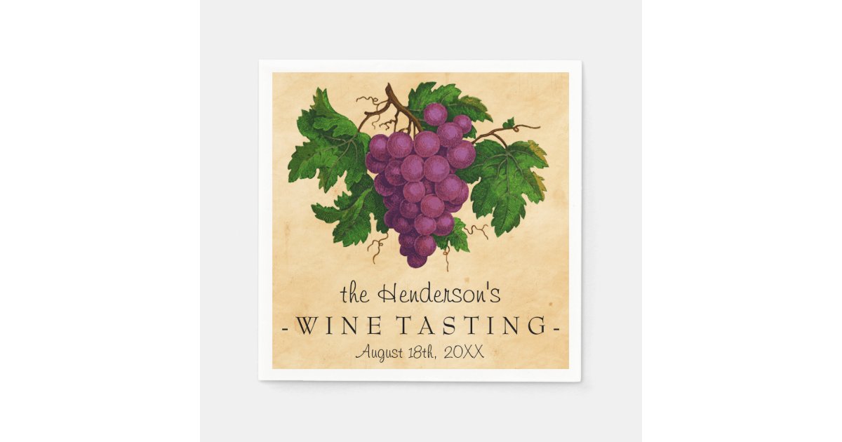 Wine Tasting Party Vintage Grapes Personalized Paper Napkins | Zazzle