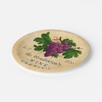 Wine Tasting Party Vintage Grapes Personalized Paper Plates | Zazzle