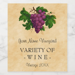 Wine Template Elegant Vintage Purple Grapes Custom Wine Label | Zazzle