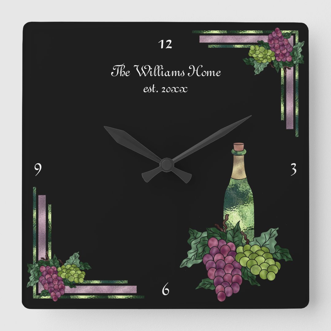 Wine Time Personalized Square Wall Clock | Zazzle