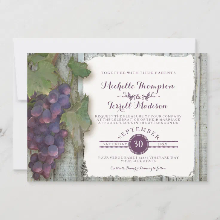 Wine Winery Vineyard Grape Theme Fall Wedding Invitation | Zazzle