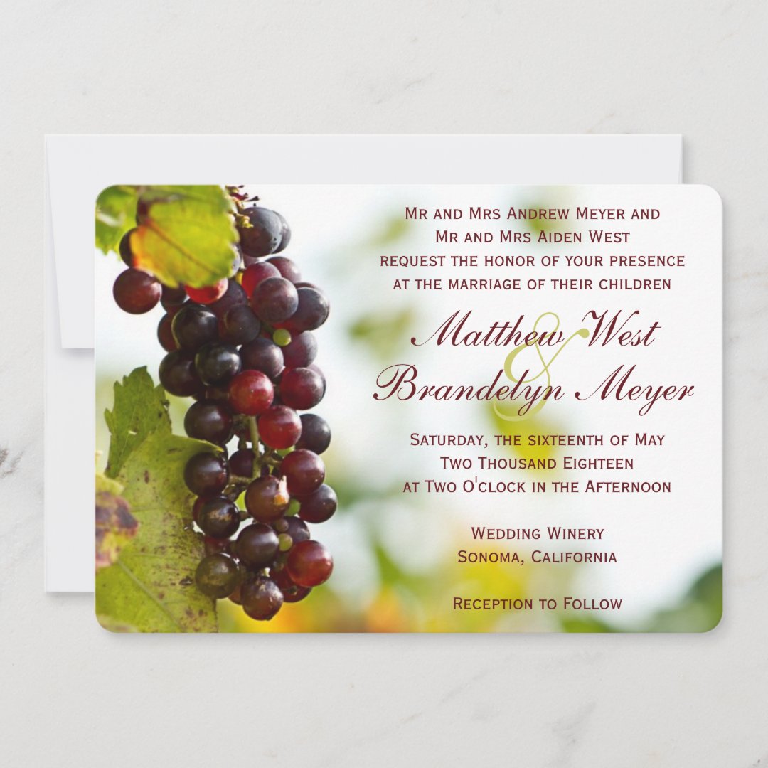 Winery Grapes Vineyard Wedding Invitations | Zazzle