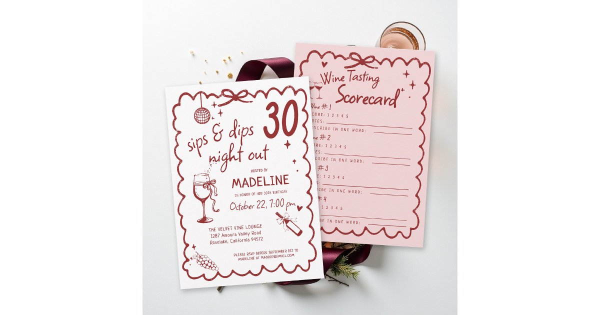 Winery Night Out Wine Tasting Chic 30th Birthday Invitation | Zazzle