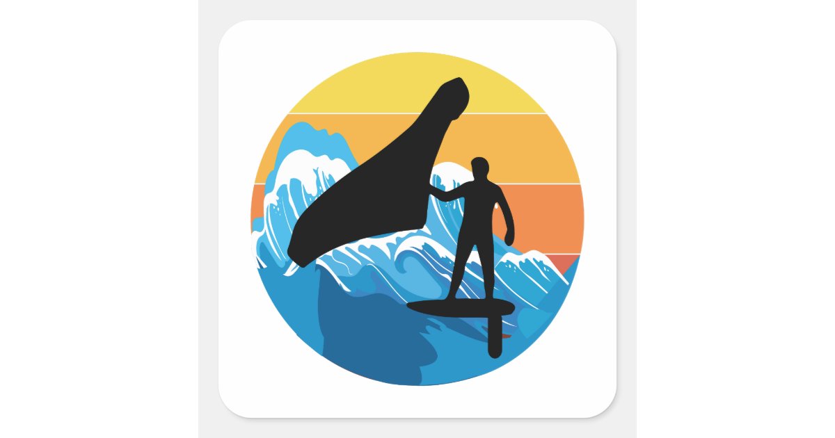 Wing Foiling Hydrofoil Surfing Surf Retro Vintage Square Sticker | Zazzle