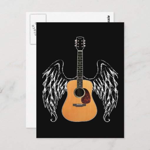 Winged Acoustic Guitar Postcard | Zazzle