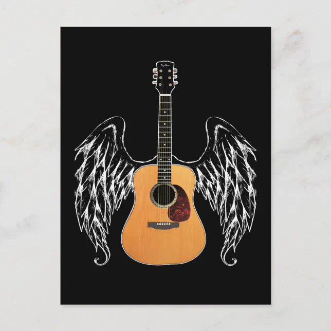 Winged Acoustic Guitar Postcard | Zazzle