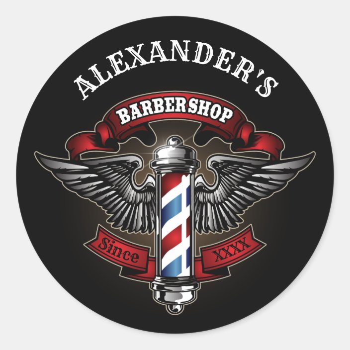 Winged Barber Pole Personalize Classic Round Sticker | Zazzle.com