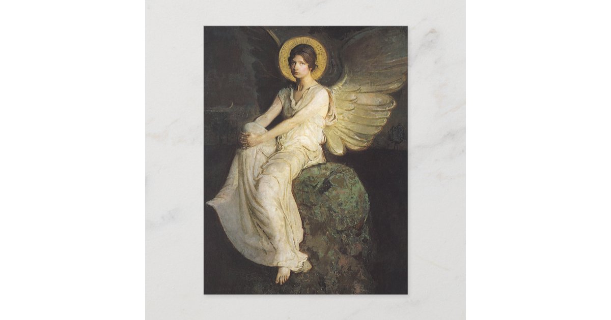 Winged Figure Seated Upon a Rock by Abbott Thayer Postcard | Zazzle