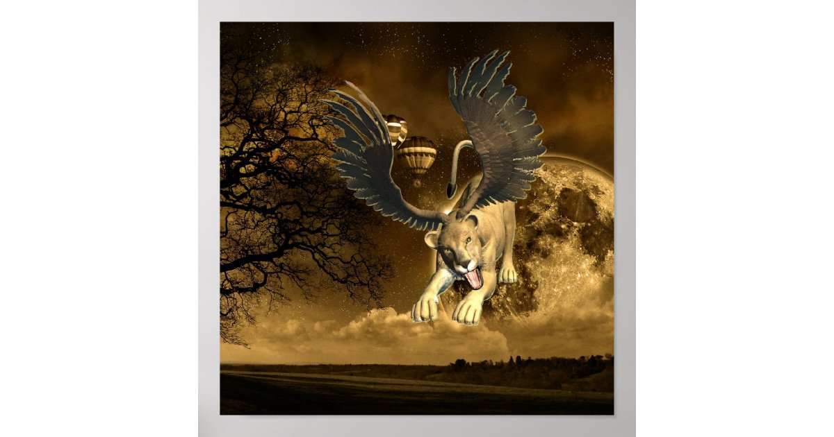 Winged Lioness Poster Print | Zazzle