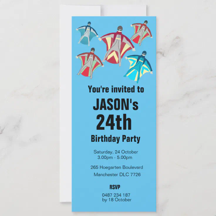Wingsuit Skydiving Themed Invitation | Zazzle