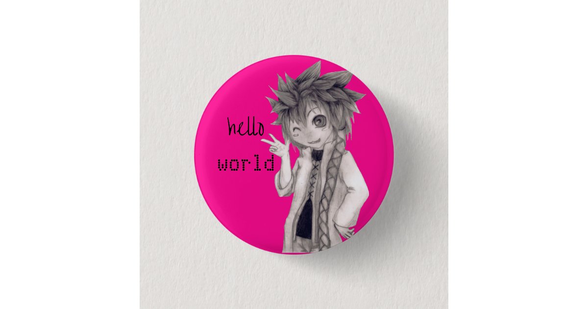 Winking Anime Guy, Original Drawing Button | Zazzle