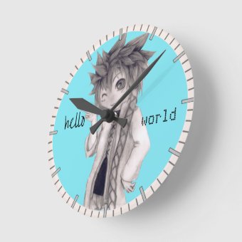 Winking Anime Guy, Original Drawing Round Clock | Zazzle