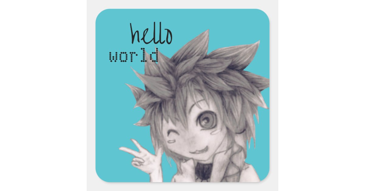 Winking Anime Guy, Original Drawing Square Sticker | Zazzle