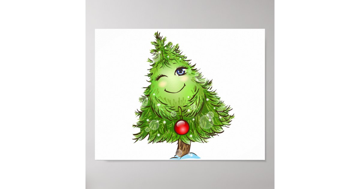 Winking Christmas Tree Poster | Zazzle