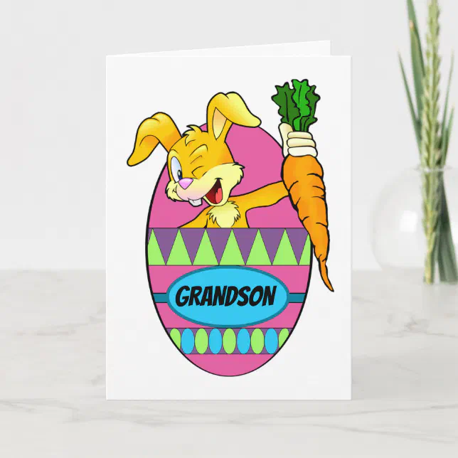 Winking Easter Bunny with Big Carrot Grandson Card | Zazzle