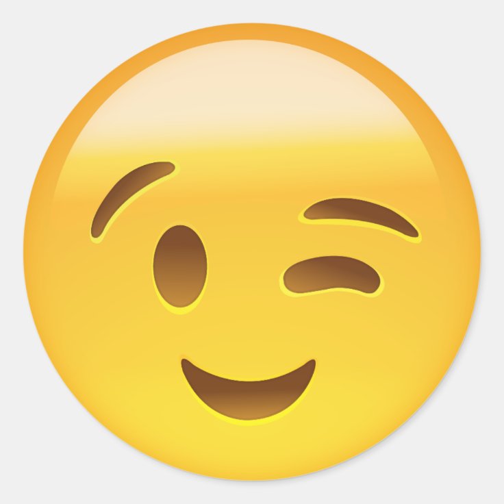 Winking Face Emoij Classic Round Sticker | Zazzle