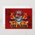 Winking Firefighter Skull and flaming Axes Postcard | Zazzle